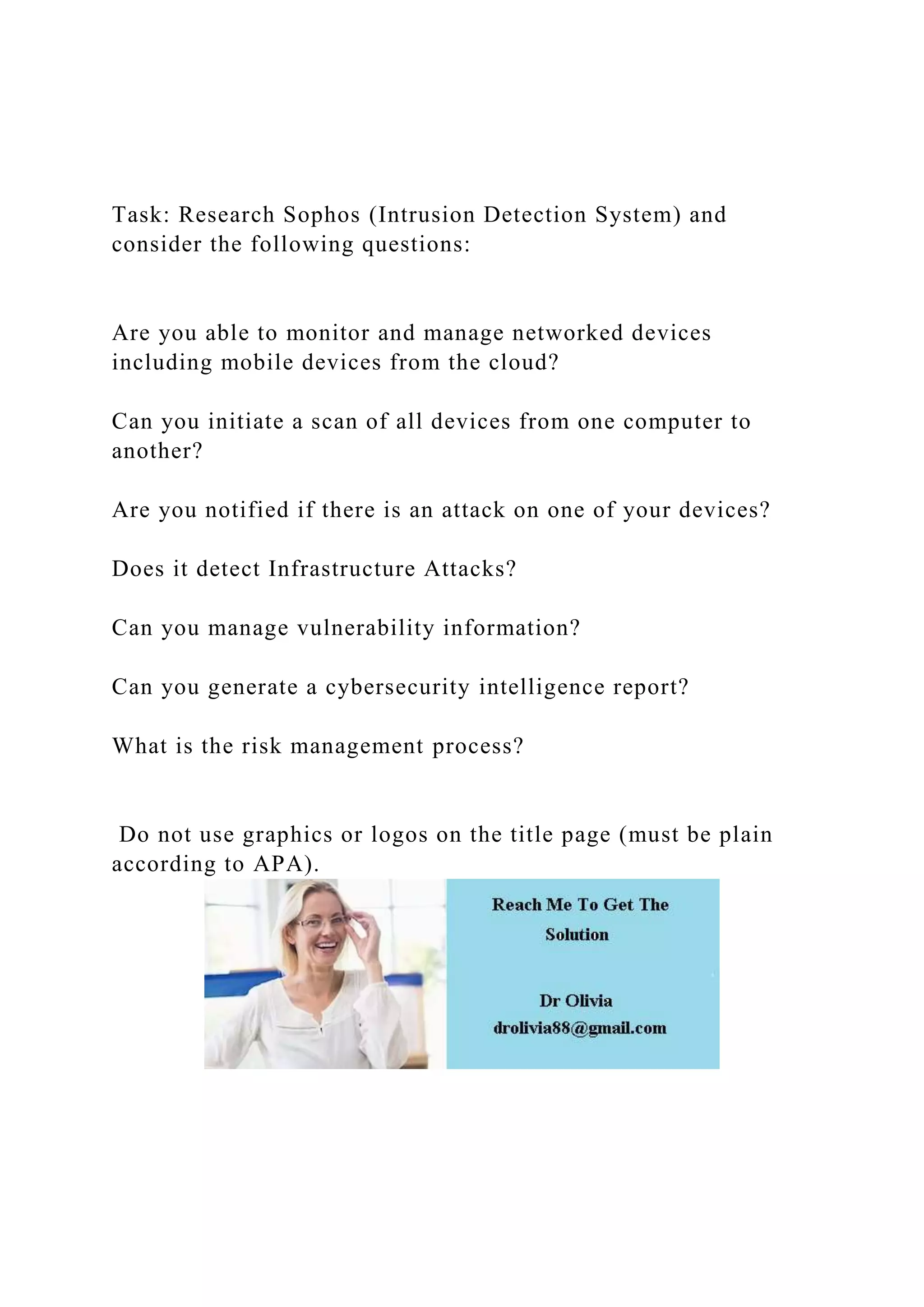 Task Research Sophos (Intrusion Detection System) and consider .docx