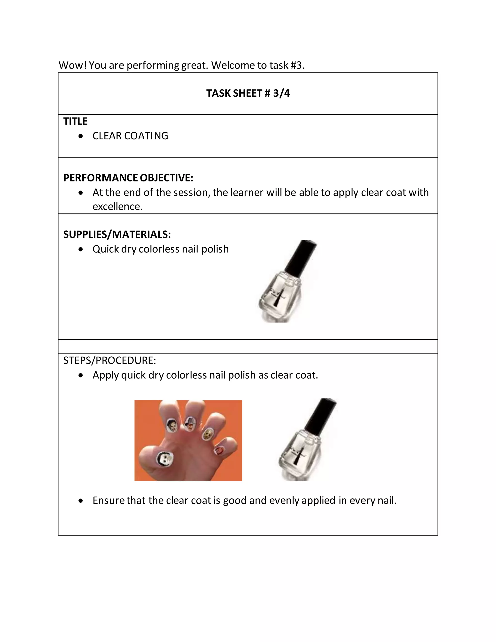Task Sheets in Nail Art | DOCX