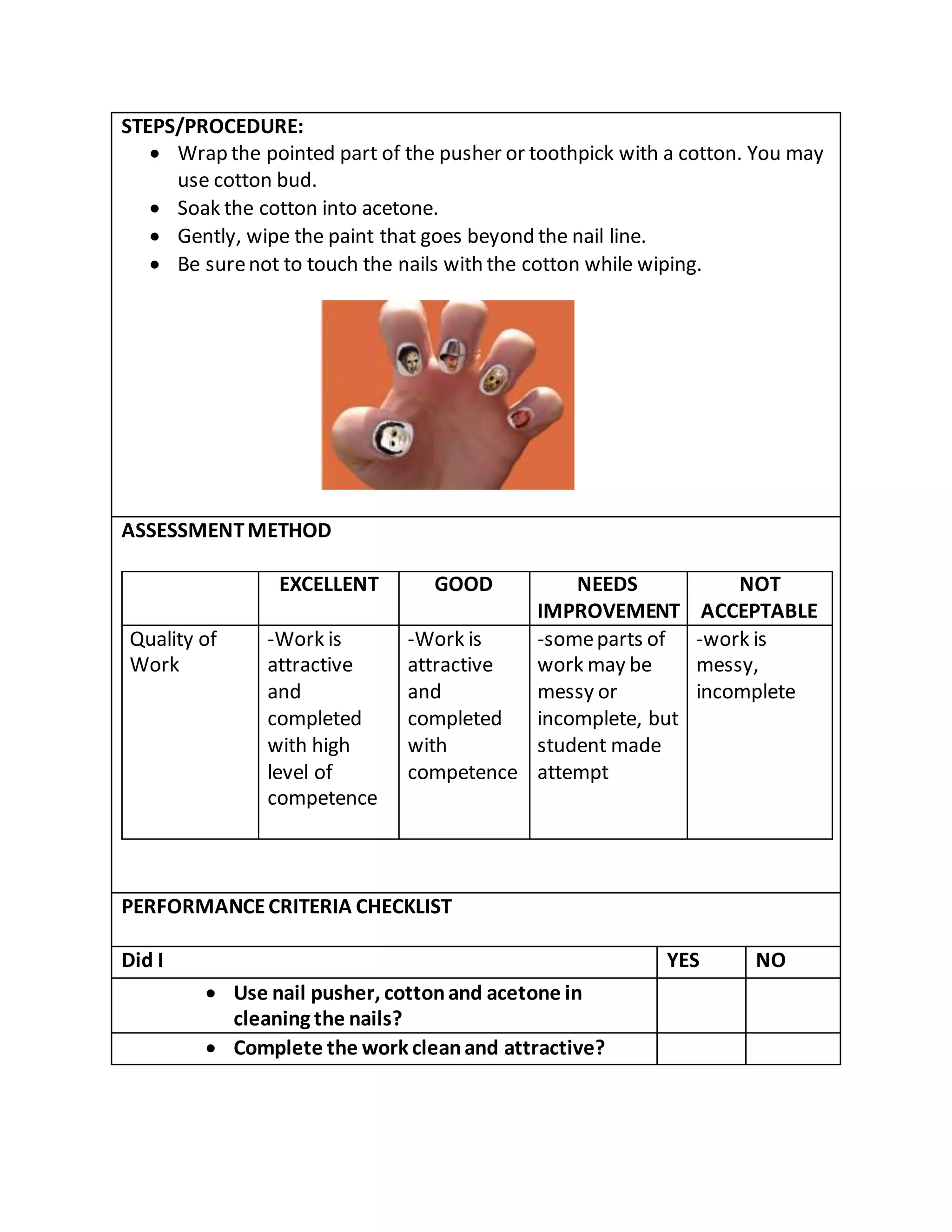 Task Sheets in Nail Art | DOCX
