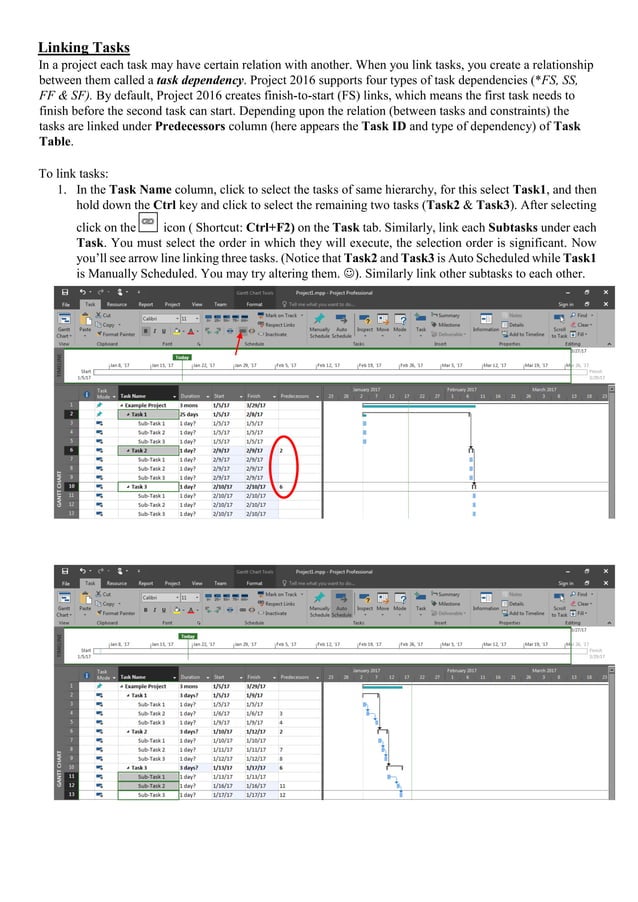Tasks manual automatic_linking_summary_progress_microsoft_project_2016 | PDF | Homework and ...
