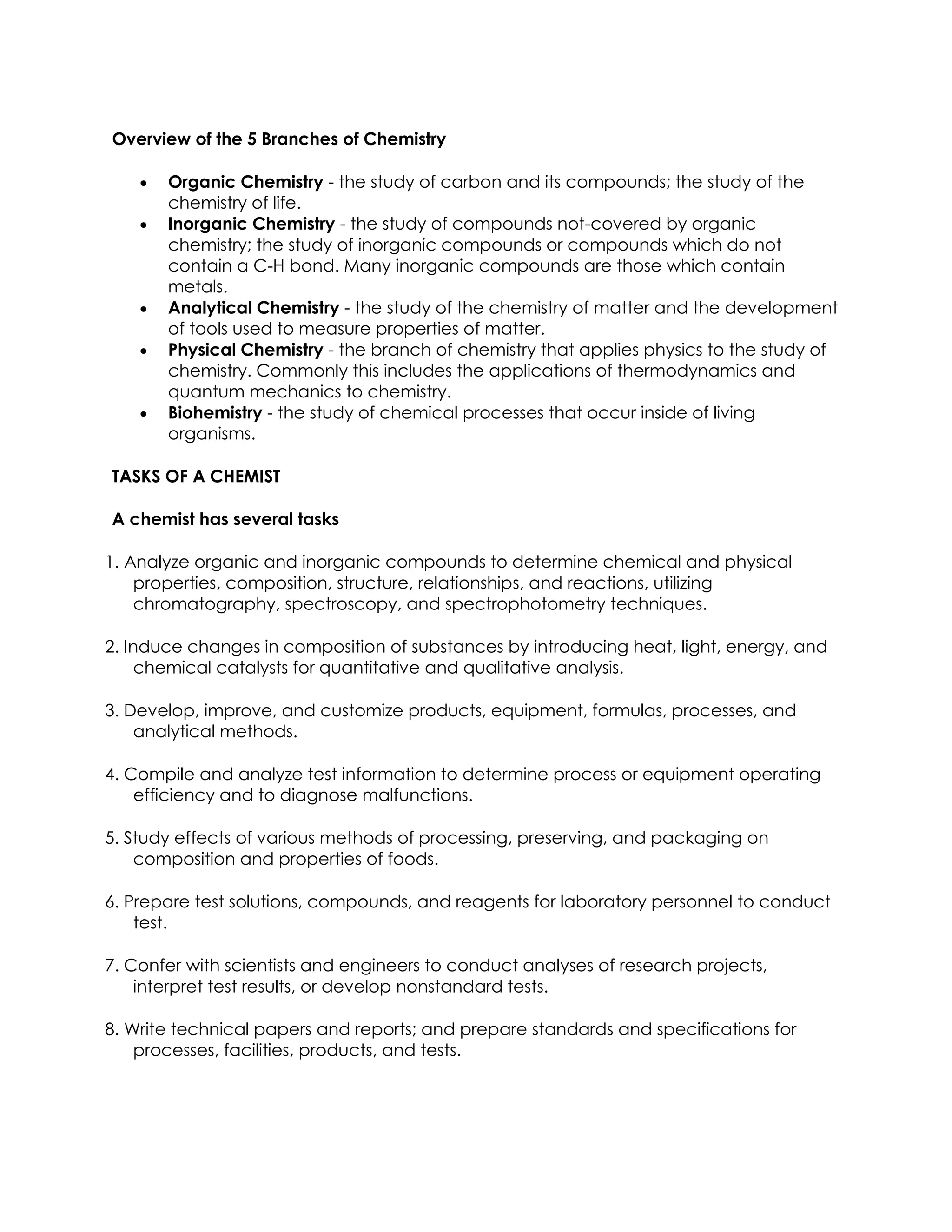 Tasks of a chemist | DOCX