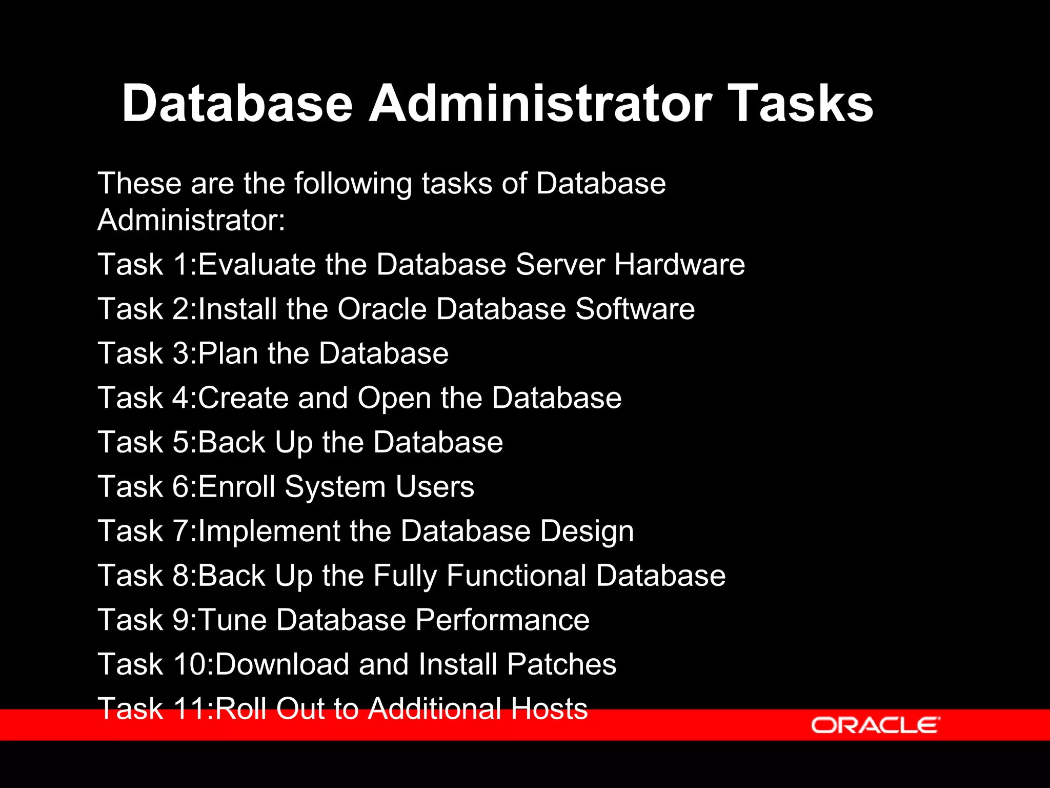 Tasks of dba