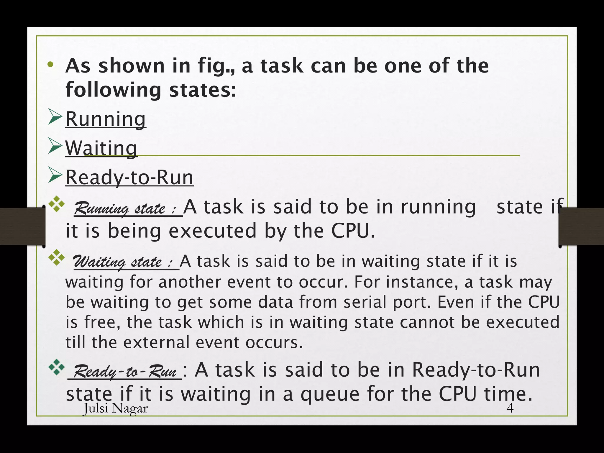 Task state | PPT | Operating Systems | Computer Software and Applications