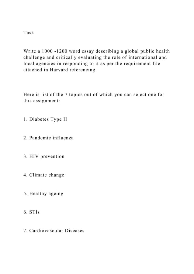 TaskWrite a 1000 -1200 word essay describing a global public h.docx