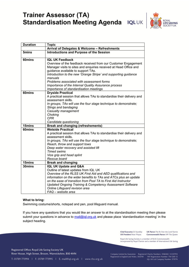 TA Standardisation Meeting schedule | PDF