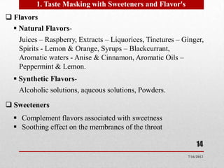 Taste masking methods in pharmaceutical formulations | PPTX