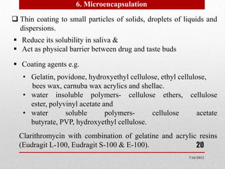 Taste masking methods in pharmaceutical formulations | PPTX