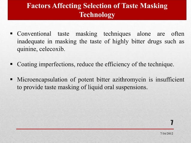 Taste masking methods in pharmaceutical formulations | PPTX