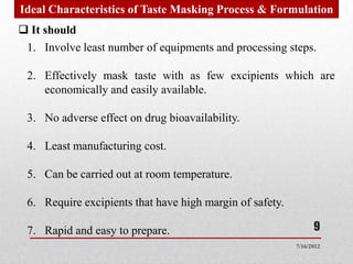 Taste masking methods in pharmaceutical formulations | PPTX