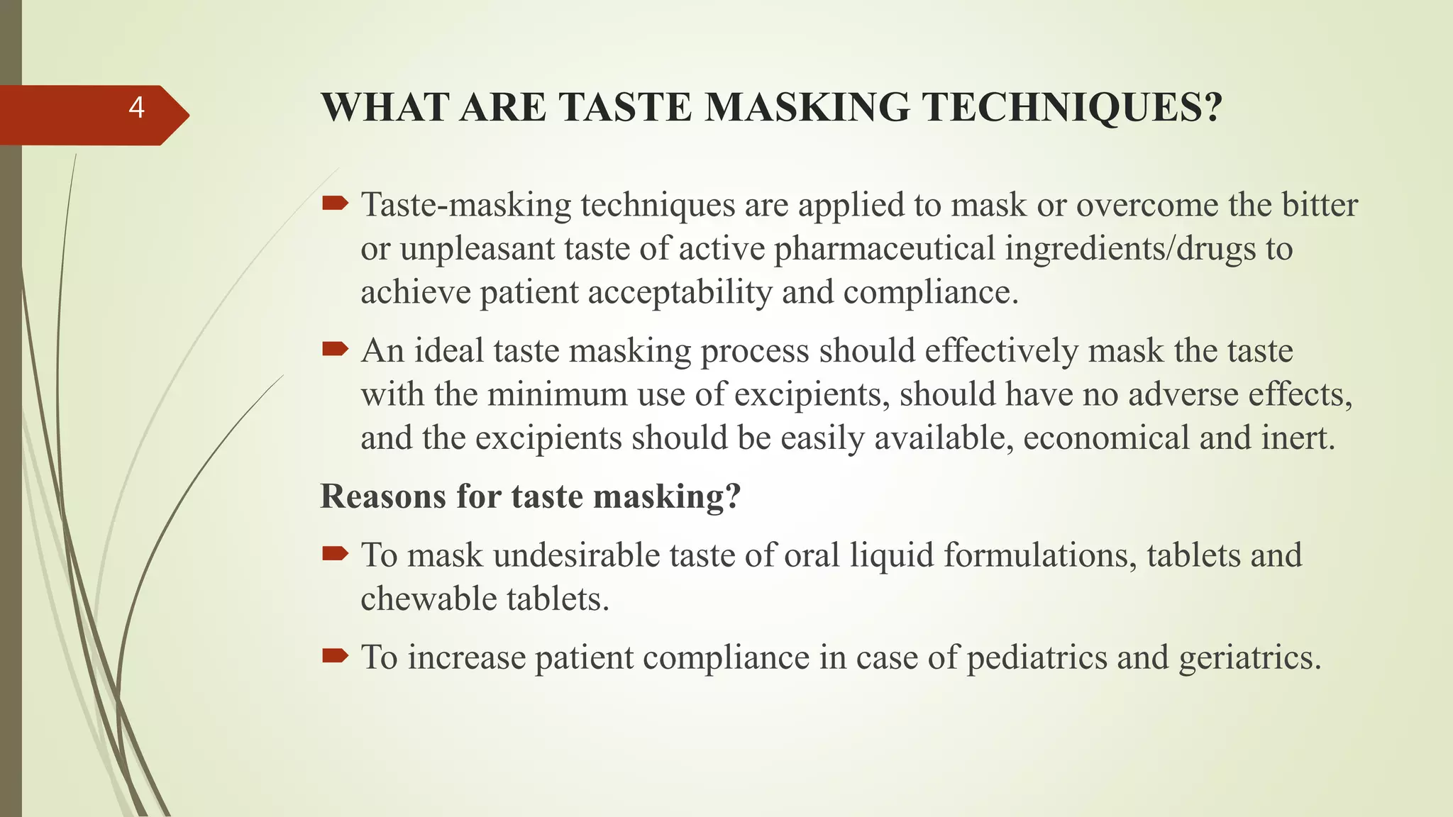Taste masking techniques | PPTX | Desserts and Baking | Food & Drink