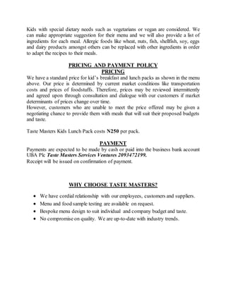 Taste masters proposal | DOCX