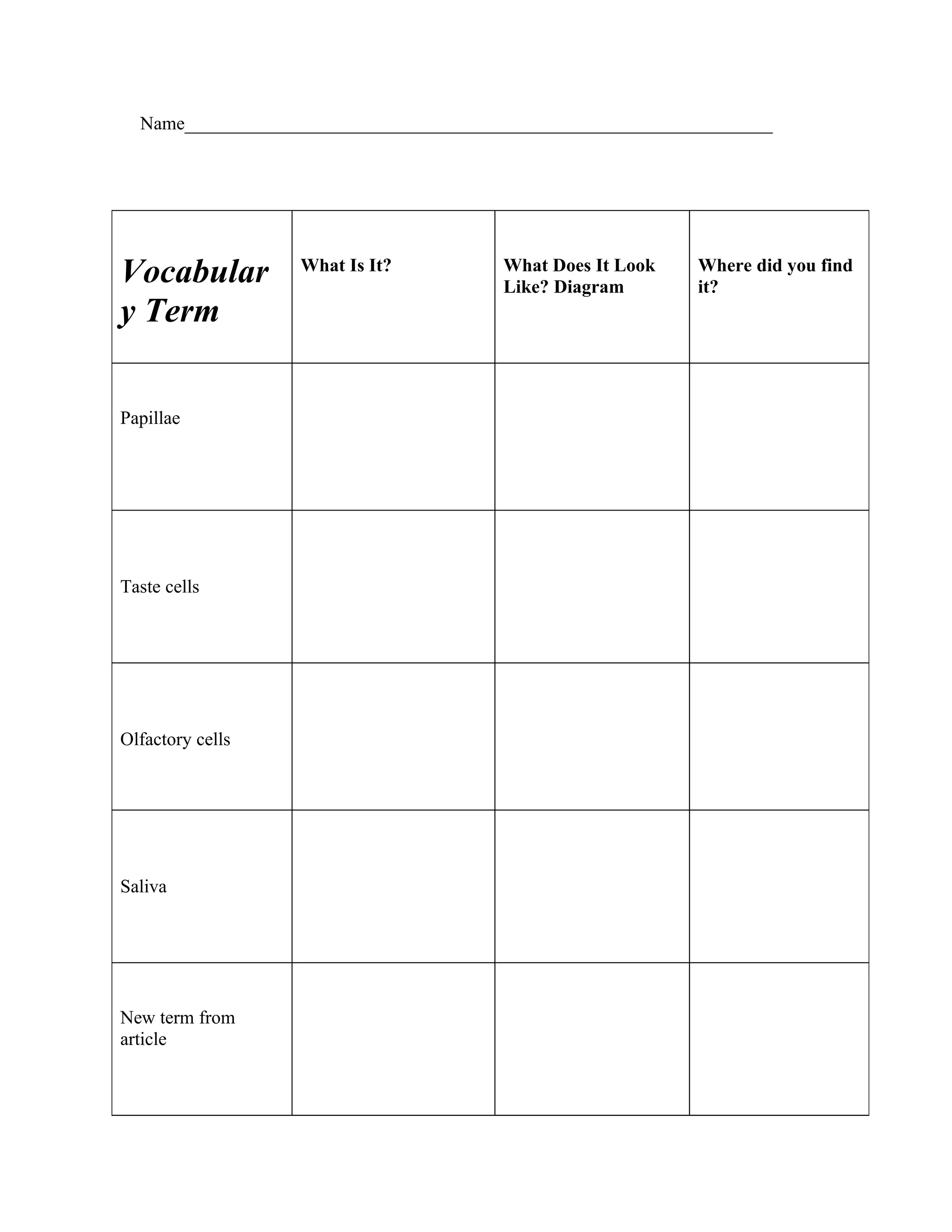 Taste Testing Vocabulary | DOC