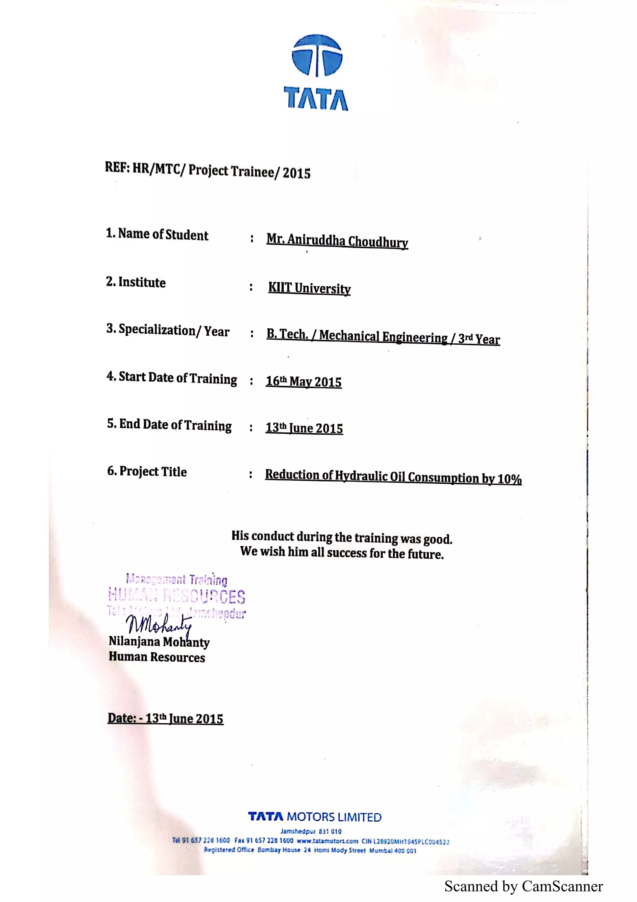 TATA MOTORS INTERNSHIP | PDF