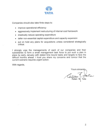 letter by Mr.Ratan Tata | PDF | Economy | Business and Finance