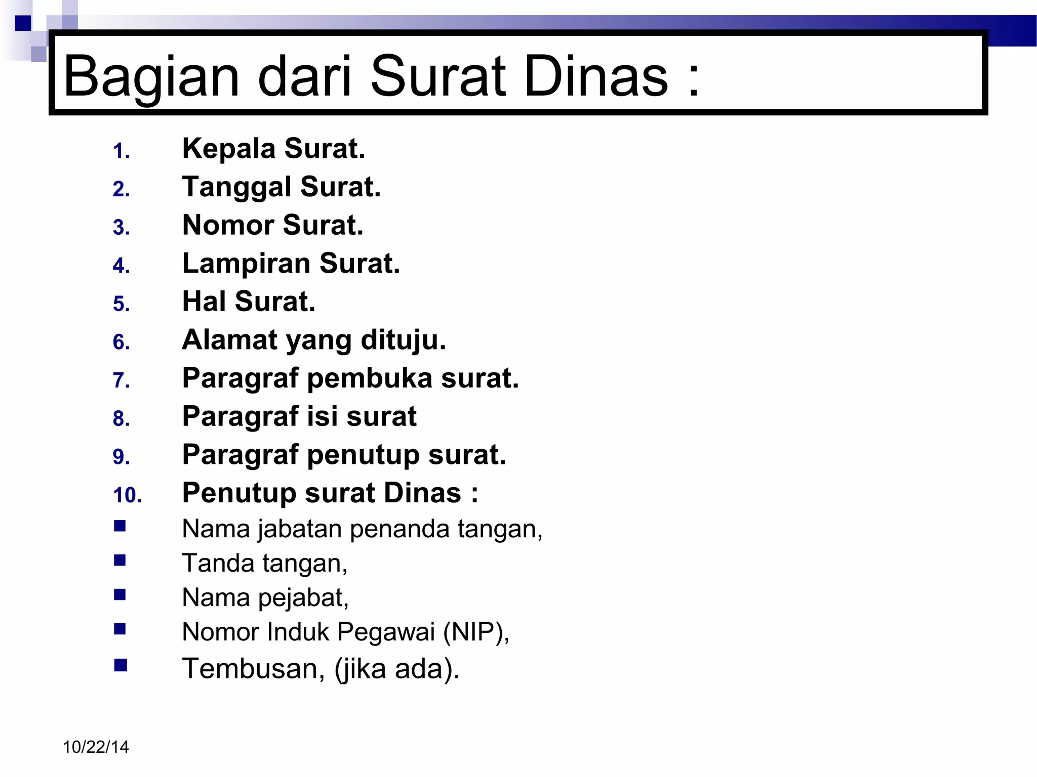 tata cara pembuatan surat dinas | PPT