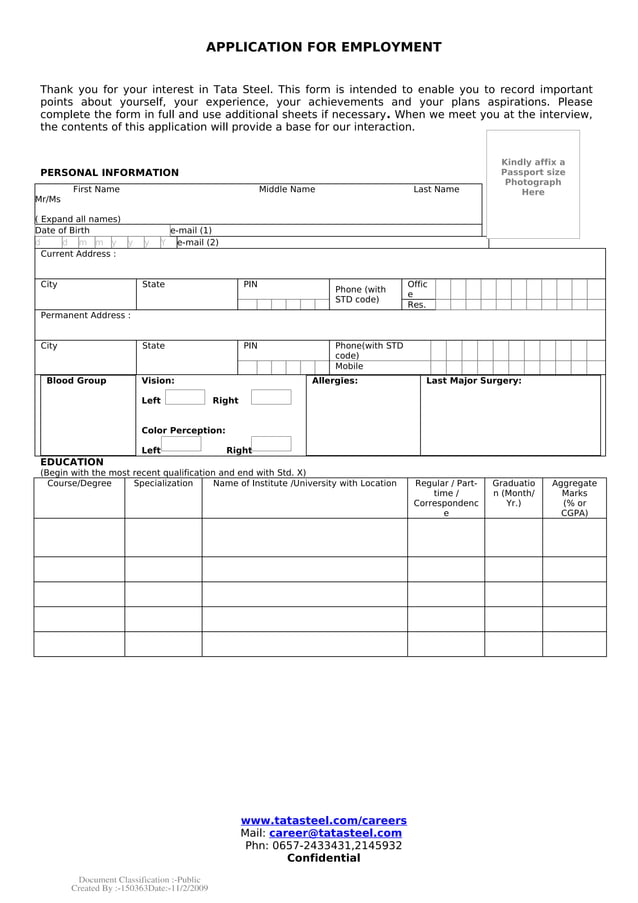 Tata application blank v7 1 | PDF