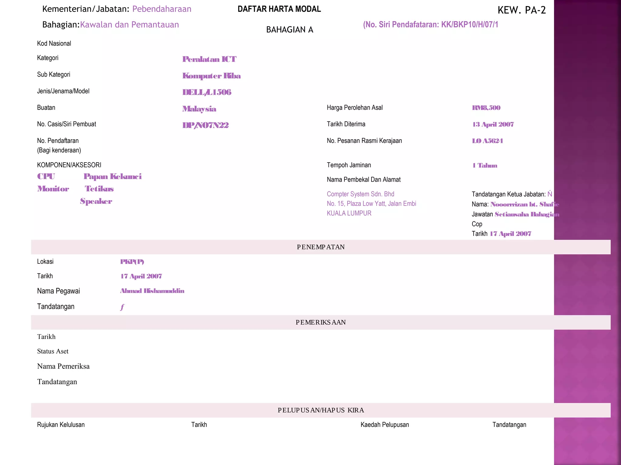 Tatacara pelupusan aset | PPT