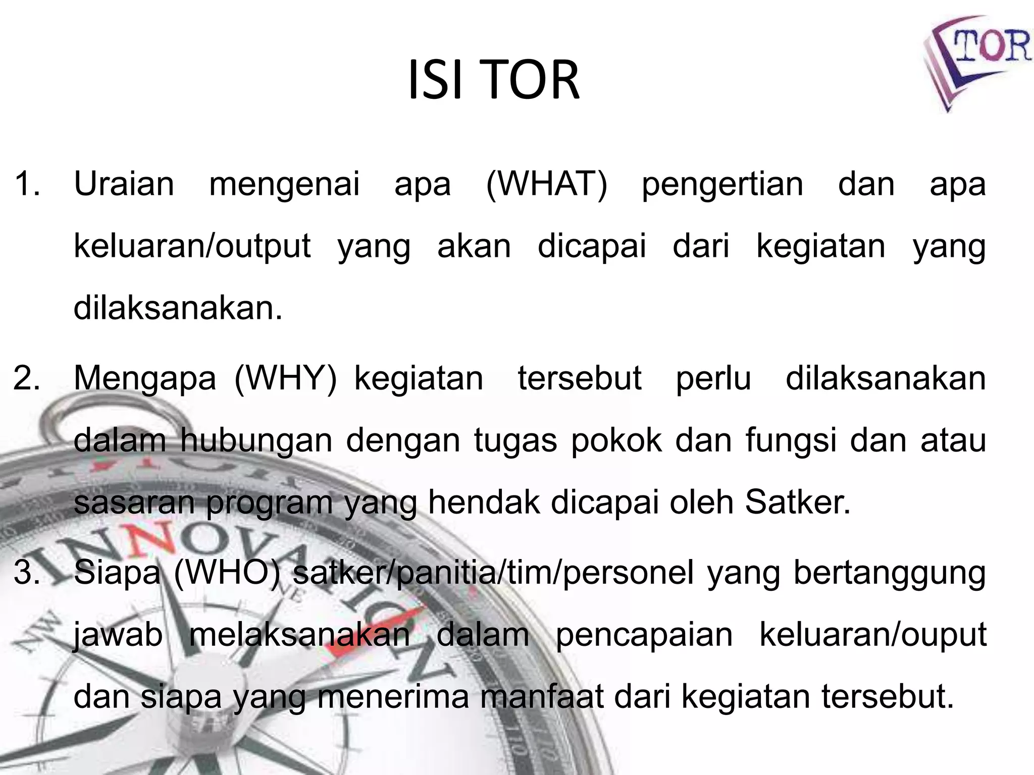 TATA CARA PENYUSUNAN TOR | PPTX