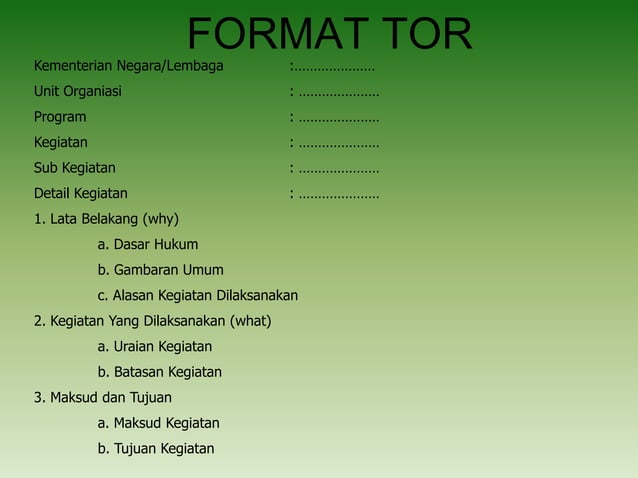 TATA CARA PENYUSUNAN TOR | PPTX