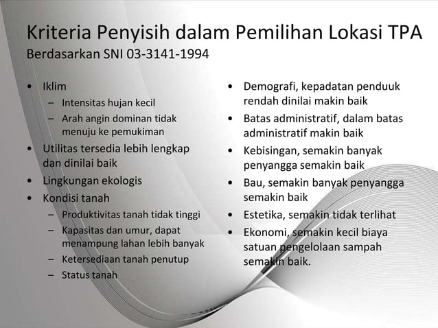 Tata Cara Pemilihan Lokasi TPA Sampah | PDF