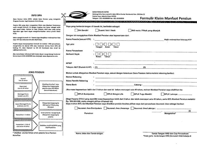 Tata cara pengisian form klaim manfaat pensiun dana | PPT