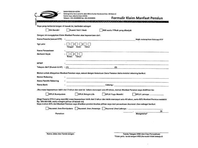 Tata cara pengisian form klaim manfaat pensiun dana | PPT