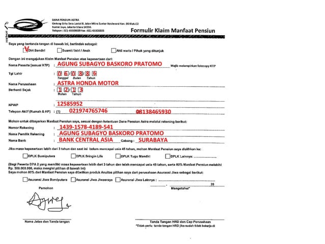 Tata cara pengisian form klaim manfaat pensiun dana | PPT