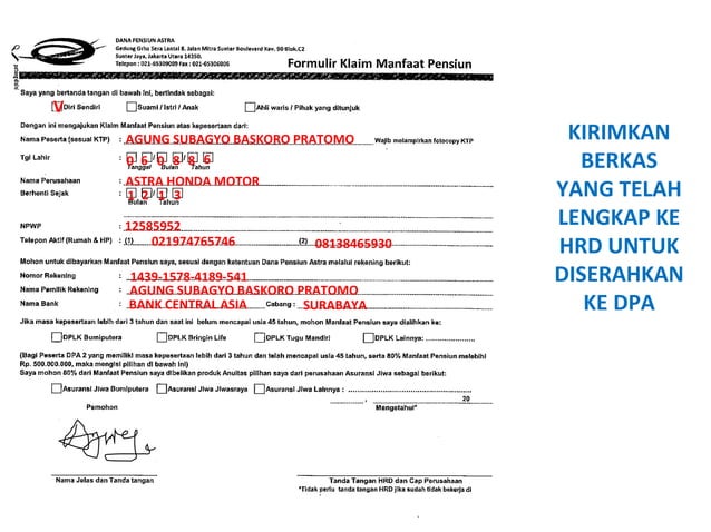 Tata cara pengisian form klaim manfaat pensiun dana | PPT