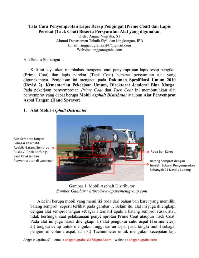Tata cara penyemprotan prime coat dan tack coat beserta persyaratan alat yang digunakan | PDF