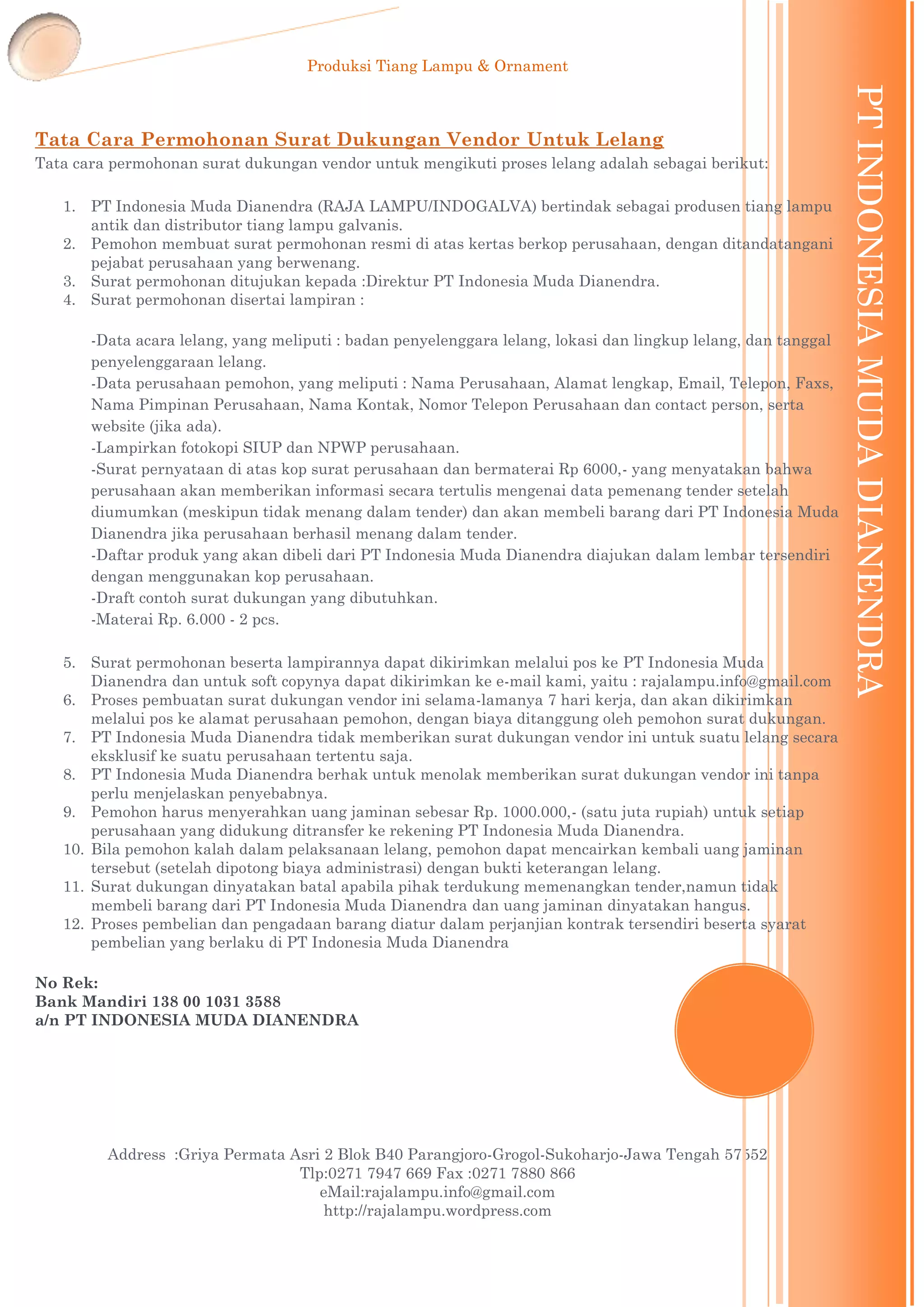 Syarat Penerbitan Surat Dukungan Tender/Lelang Produk Raja Lampu | PDF