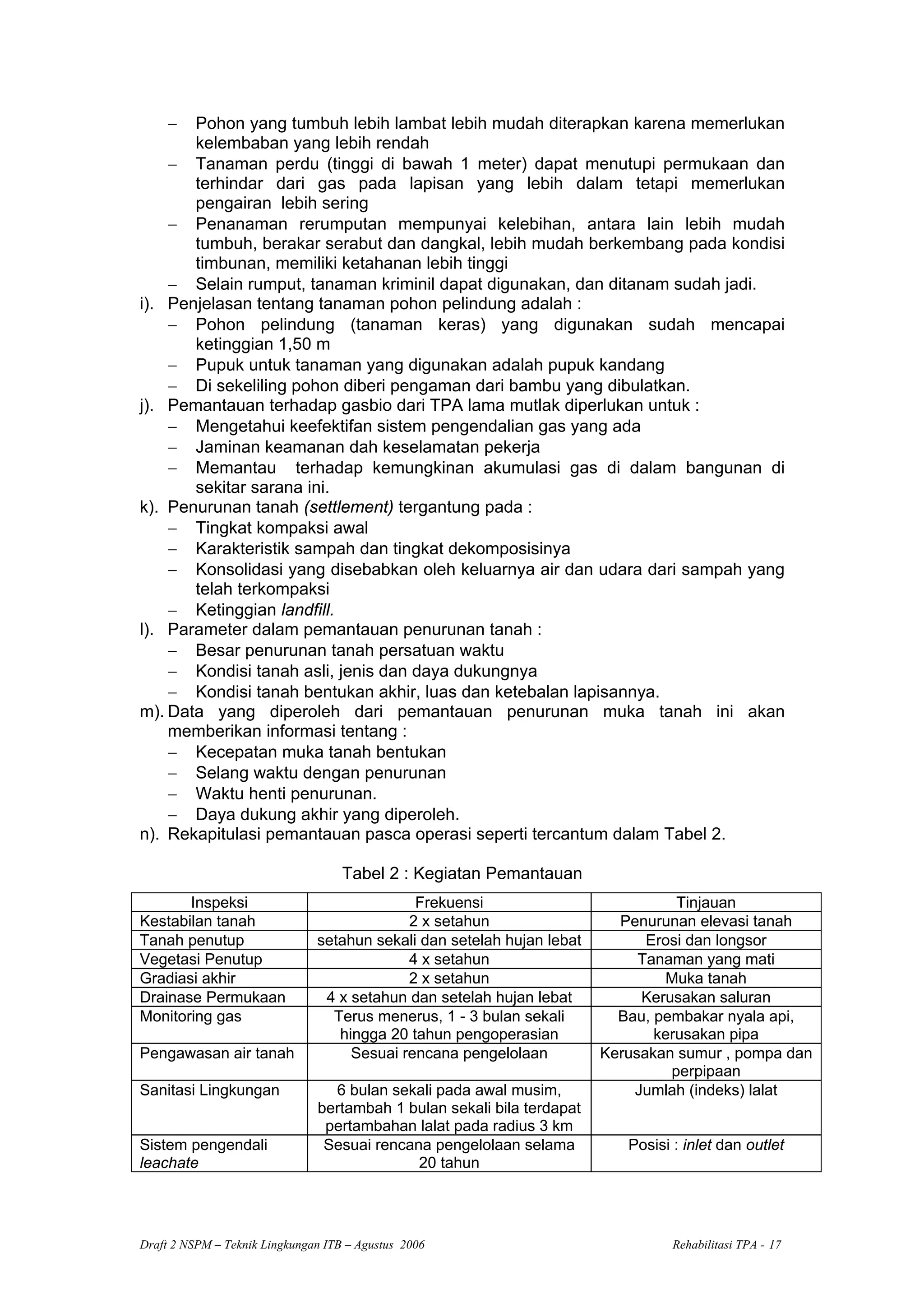 Tata cara rehabilitasi dan monitoring pasca penutupan tpa sampah | PDF