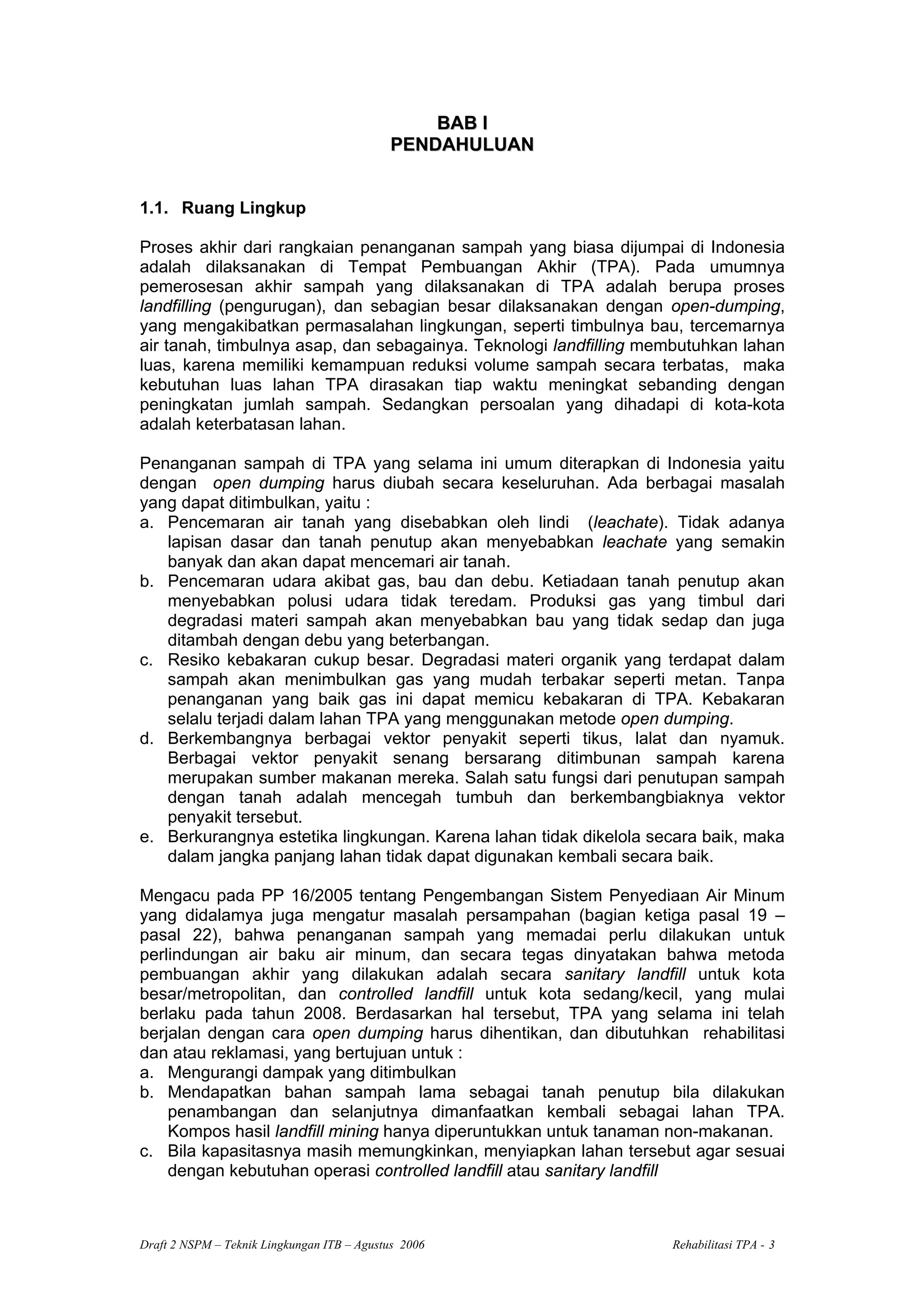 Tata cara rehabilitasi dan monitoring pasca penutupan tpa sampah | PDF