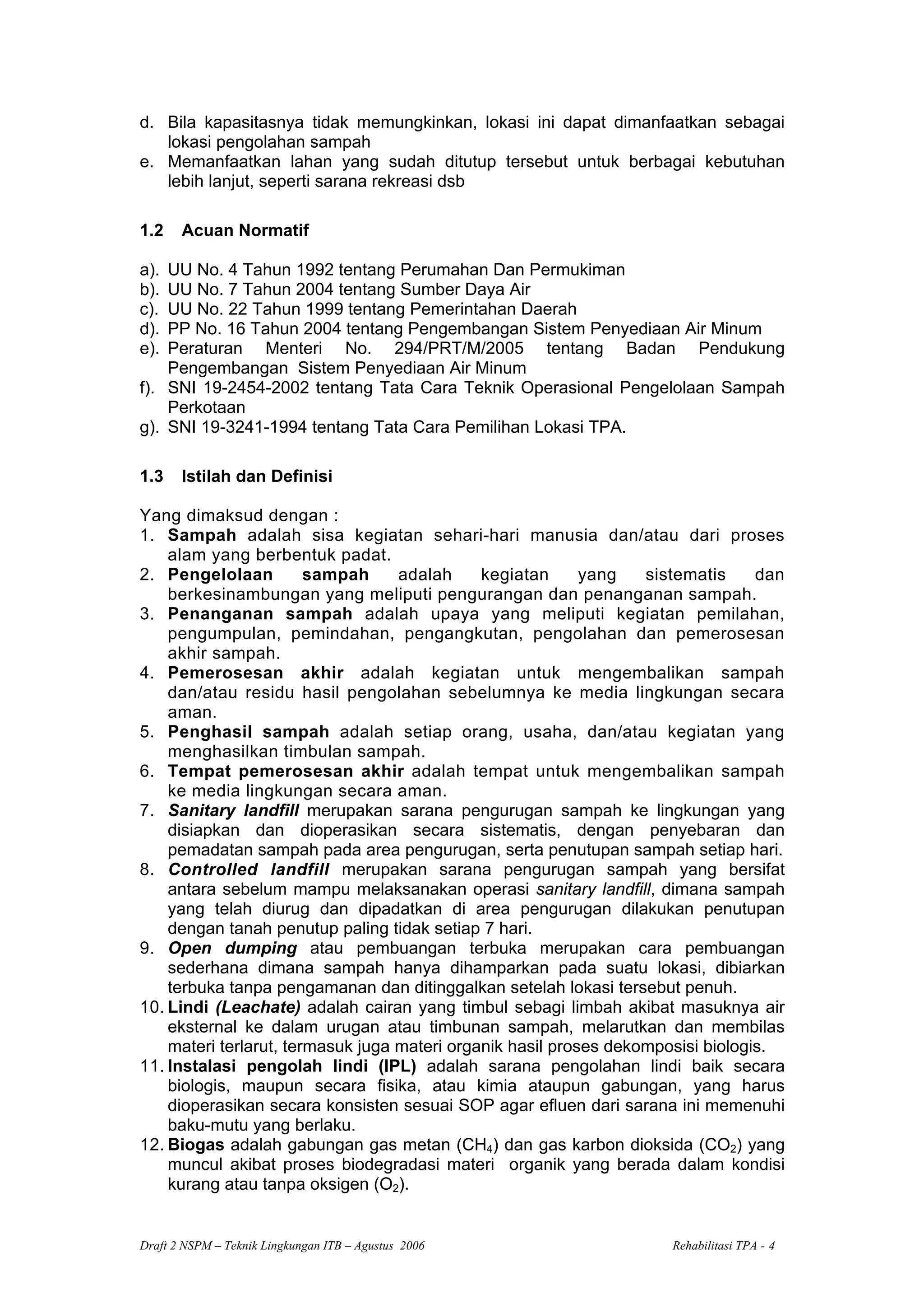 Tata cara rehabilitasi dan monitoring pasca penutupan tpa sampah | PDF