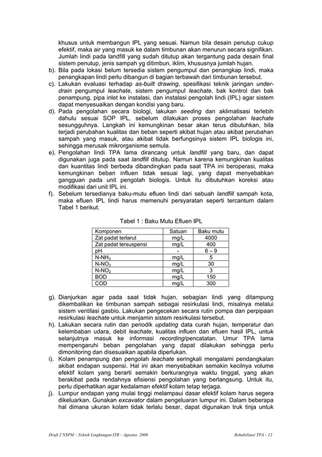 Tata cara rehabilitasi dan monitoring pasca penutupan tpa sampah | PDF