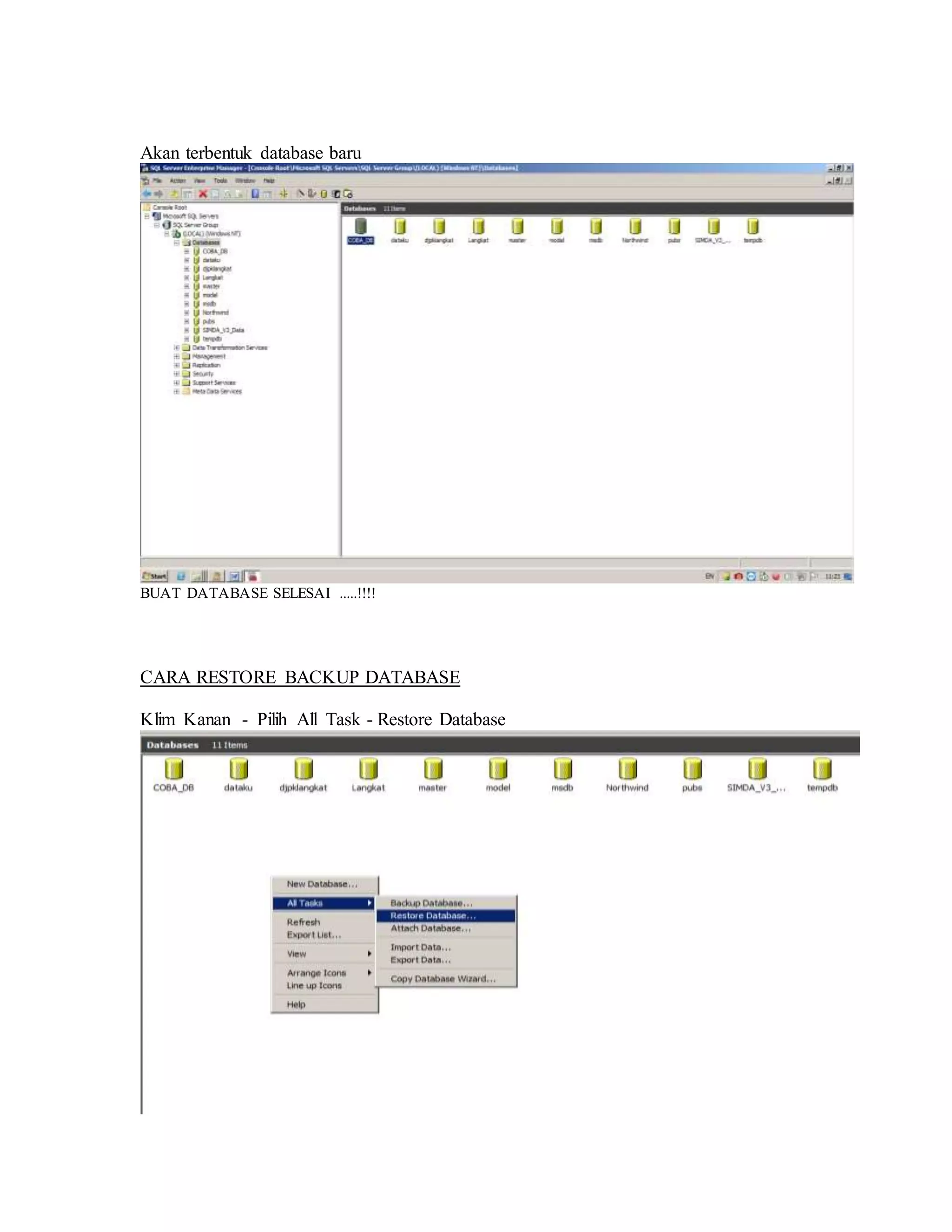 @Tata cara restore database microsoft sql server 2000 | PDF