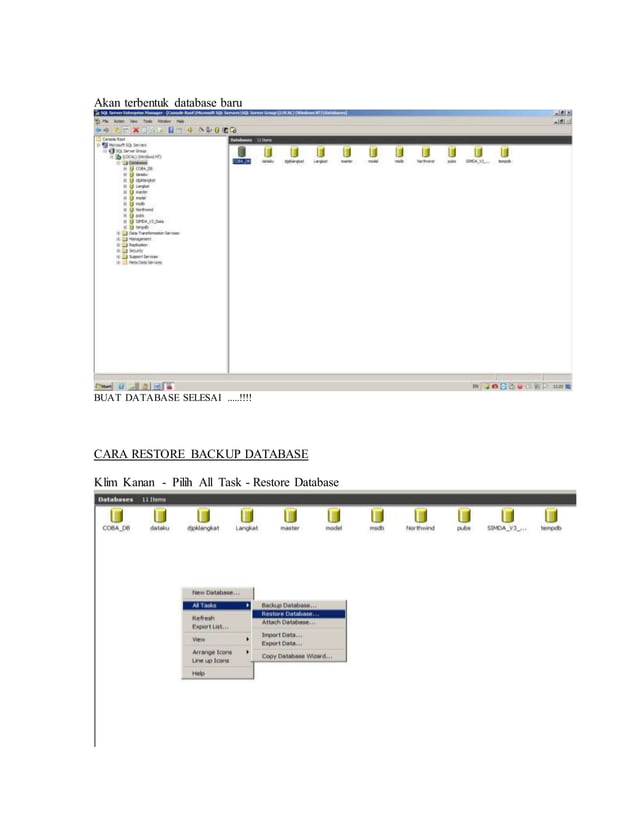 @Tata cara restore database microsoft sql server 2000 | DOC
