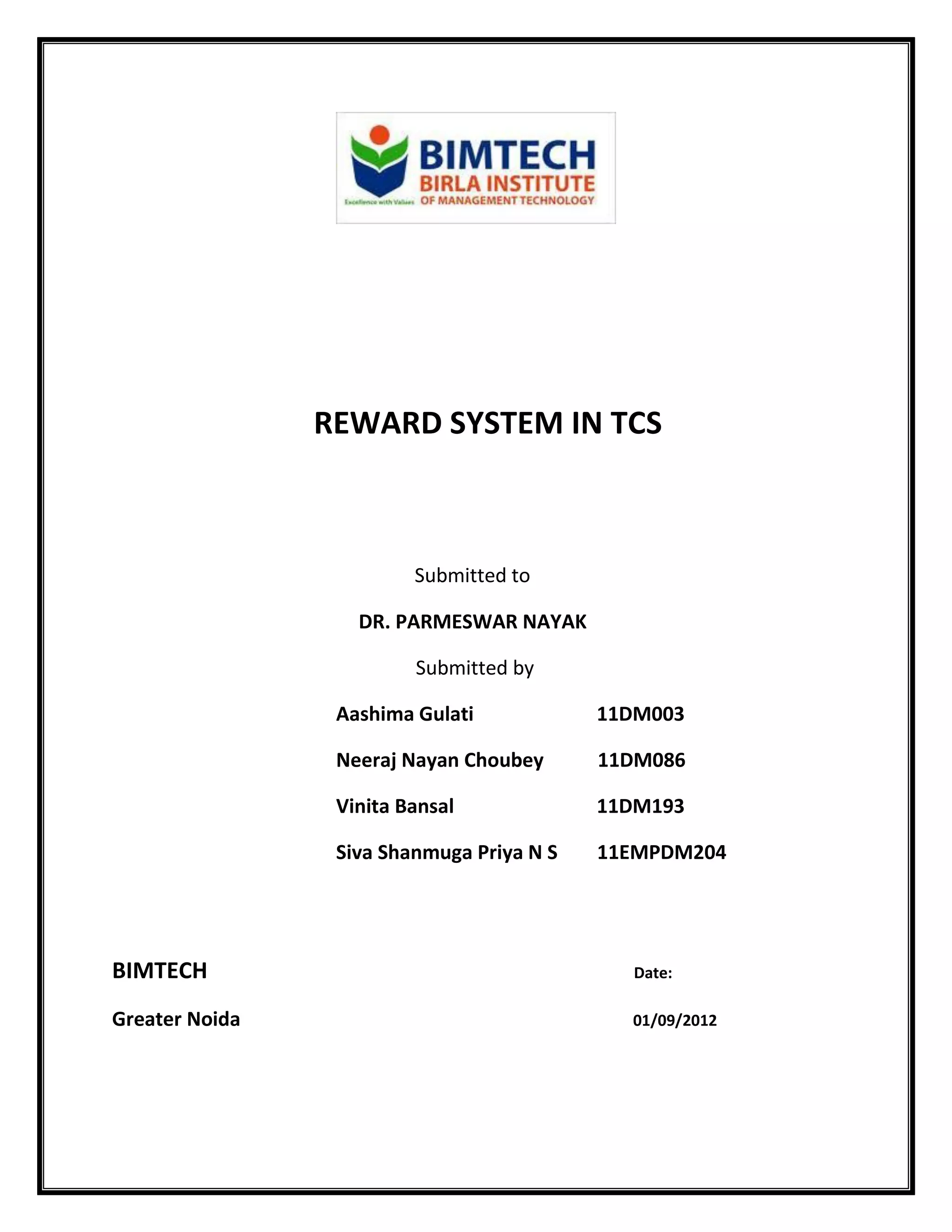 TCS - Reward System - Detailed Report | PDF