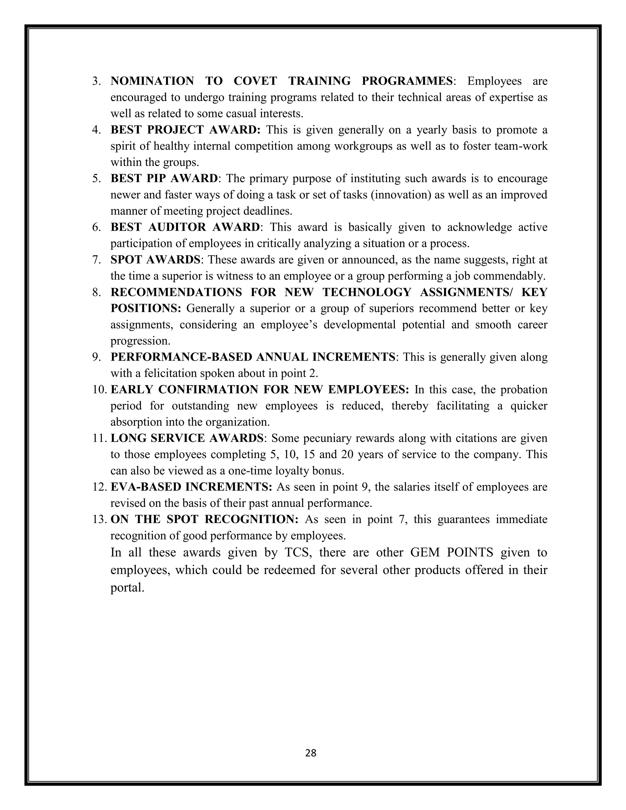 TCS - Reward System - Detailed Report | PDF