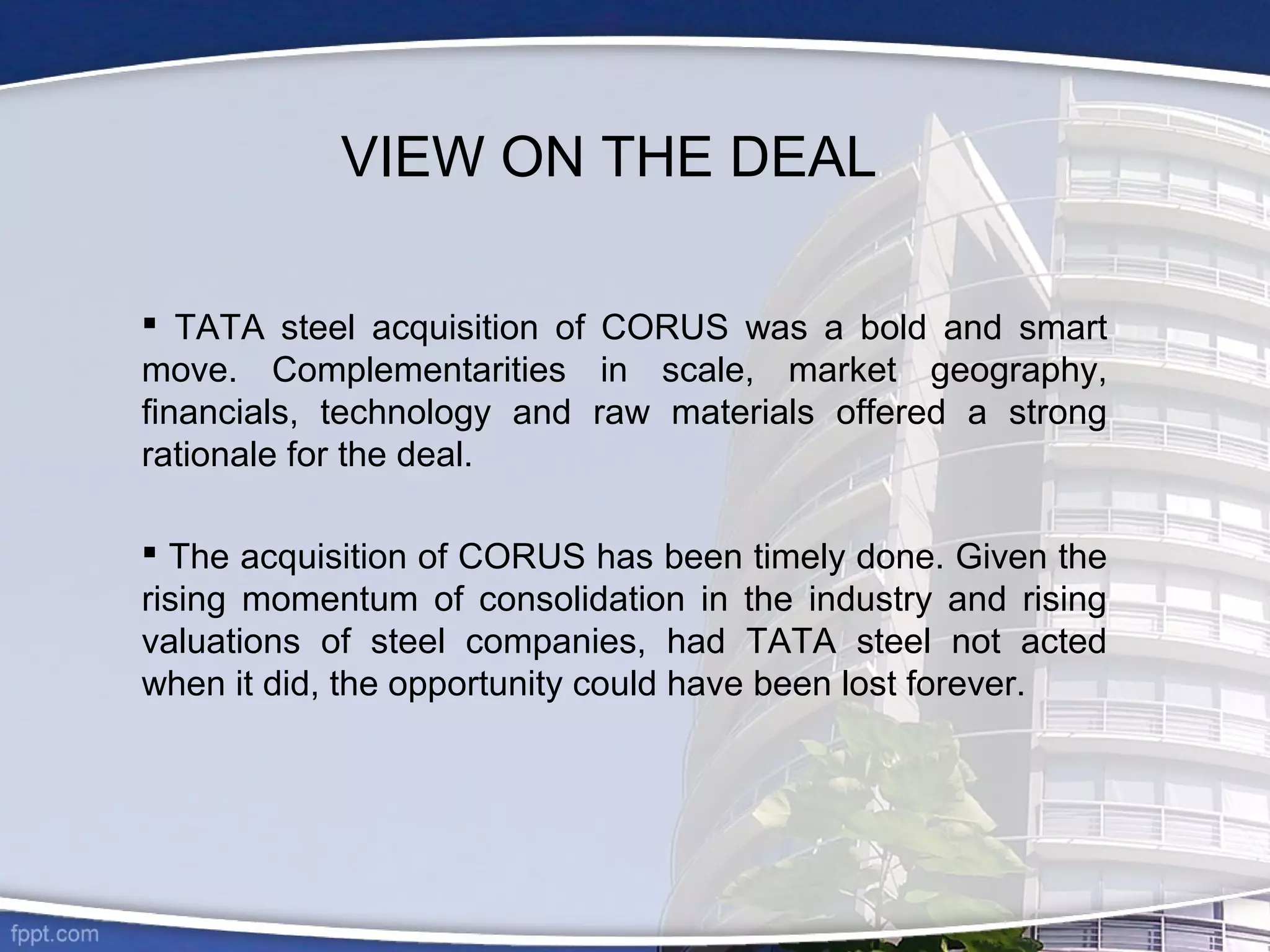 Tata corus case analysis | PPT
