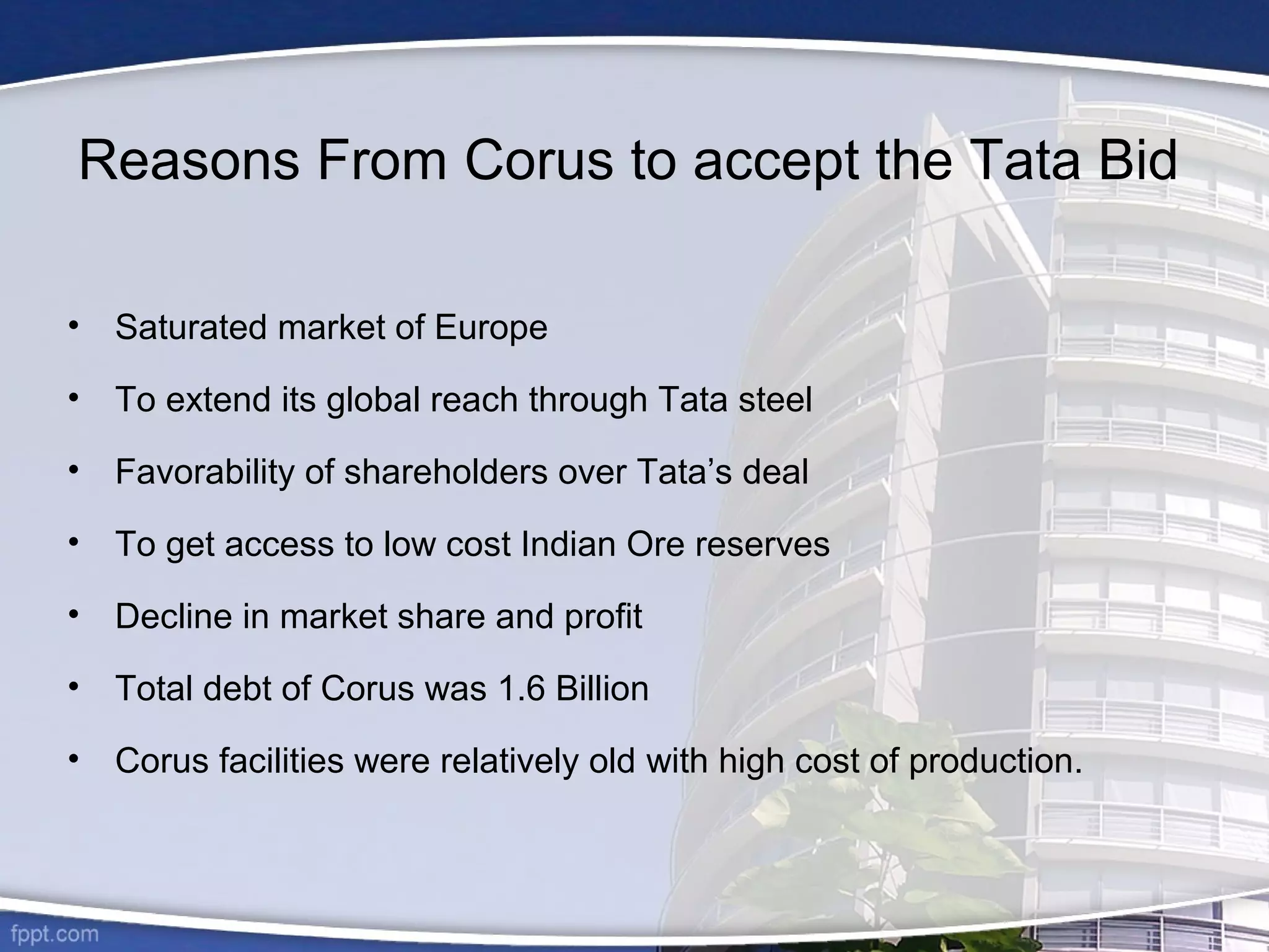 Tata corus case analysis | PPT