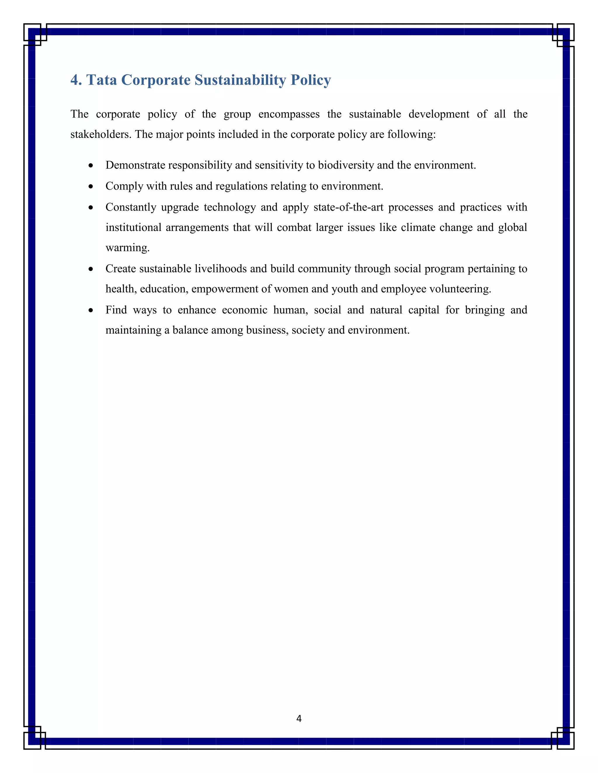 A Report On Corporate Social Responsibility : The Tata Group | PDF