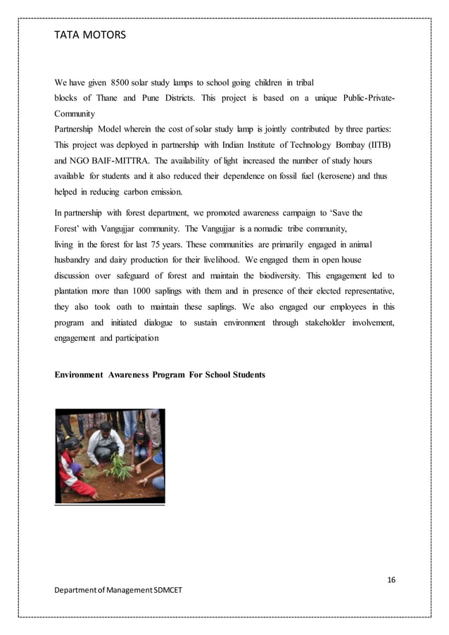 Tata Motors CSR Report 2015-2016 | PDF