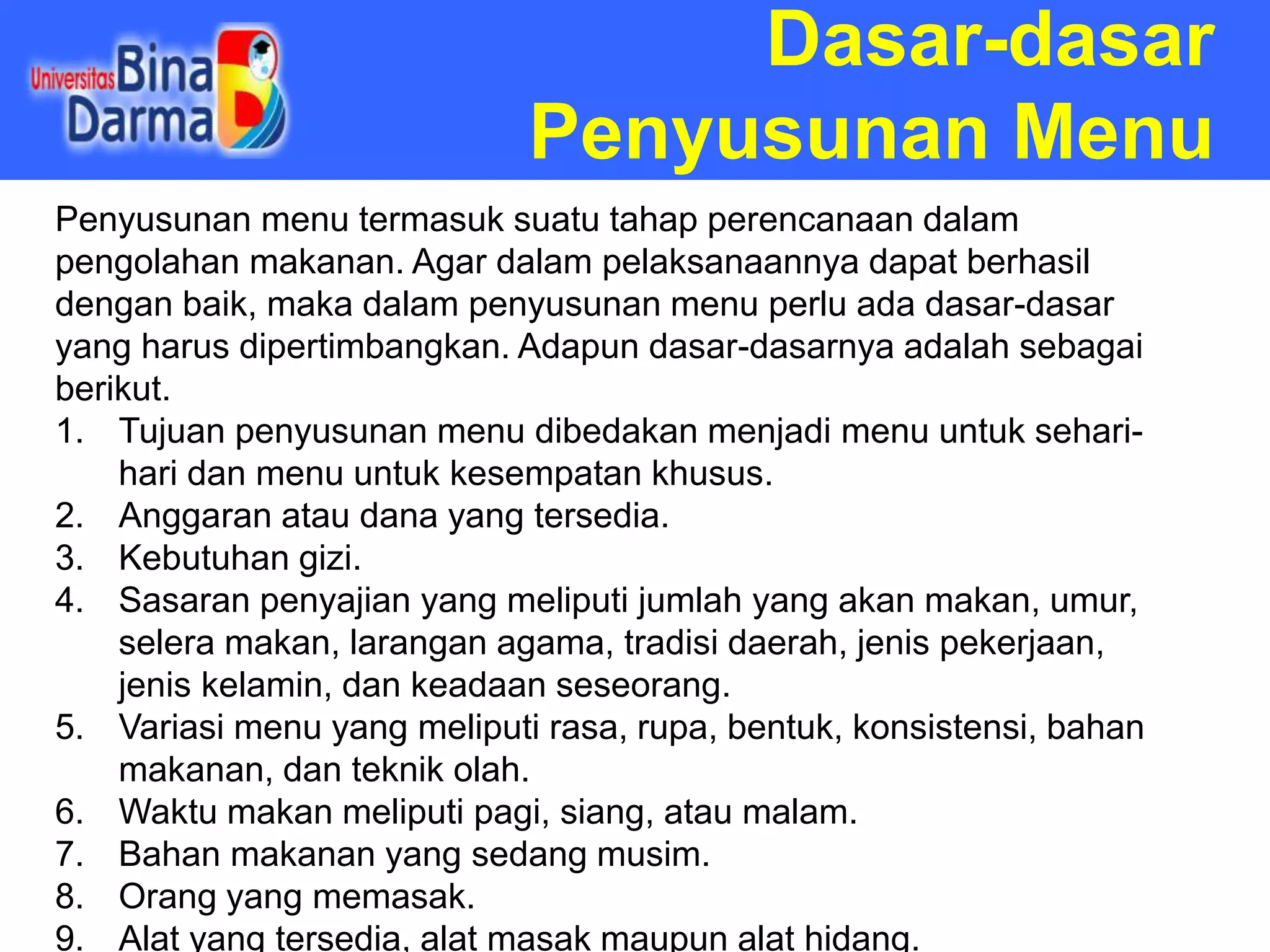 Tata Hidang Dasar Term 4 Memahami tentang menyiapkan menu hidangan 2 ...