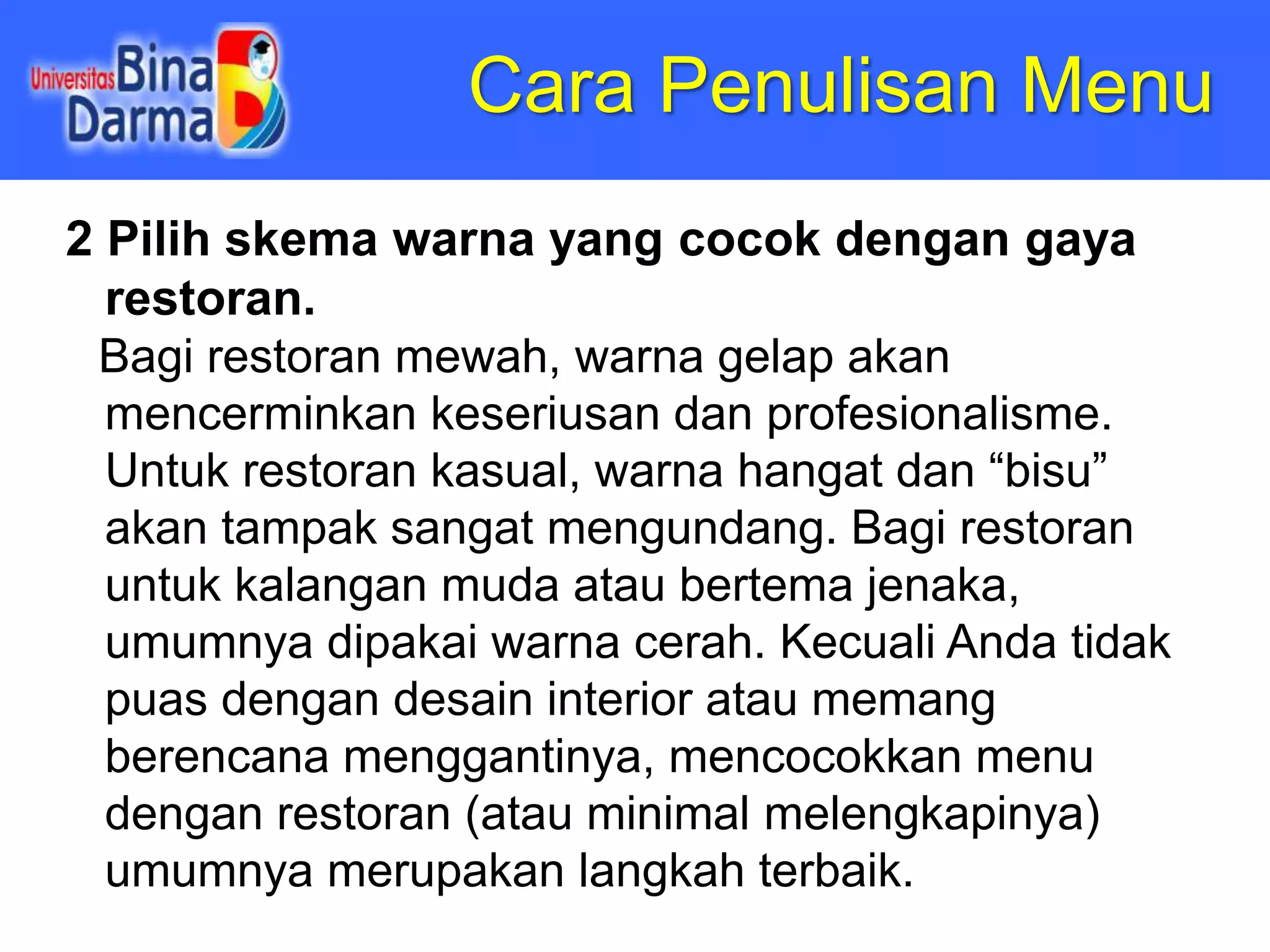 Tata Hidang Dasar Term 4 Memahami tentang menyiapkan menu hidangan 2 ...