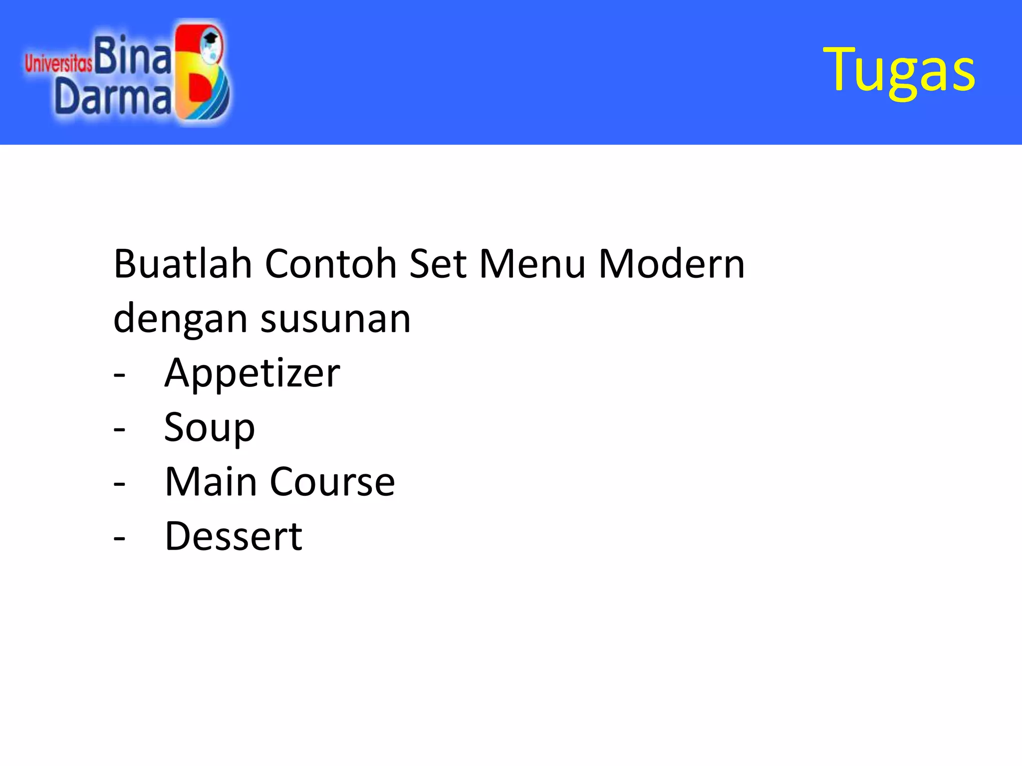 Tata Hidang Dasar Term 4 Memahami tentang menyiapkan menu hidangan 2 ...