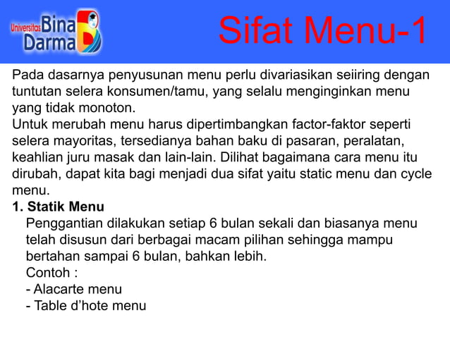 Tata Hidang Dasar Term 4 Memahami tentang menyiapkan menu hidangan 2 ...