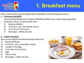 Tata Hidang Dasar Term 4 Memahami tentang menyiapkan menu hidangan 2 ...