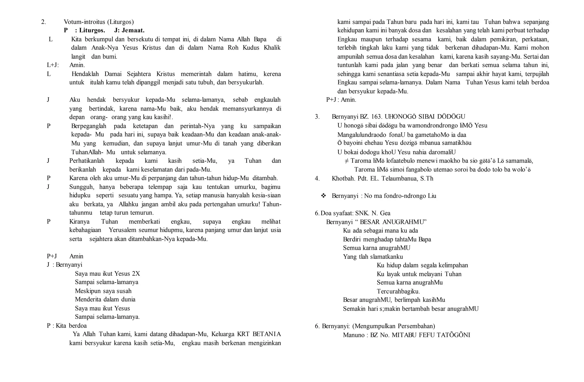 Tata ibadah betania | DOCX