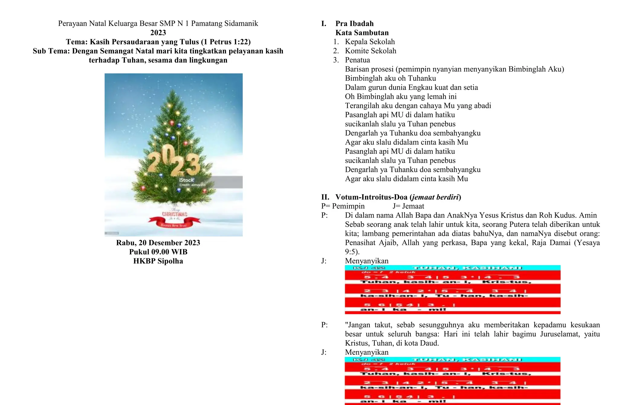 Tata ibadah Natal disertai dengan nyanyian dan draft liturgi | DOCX
