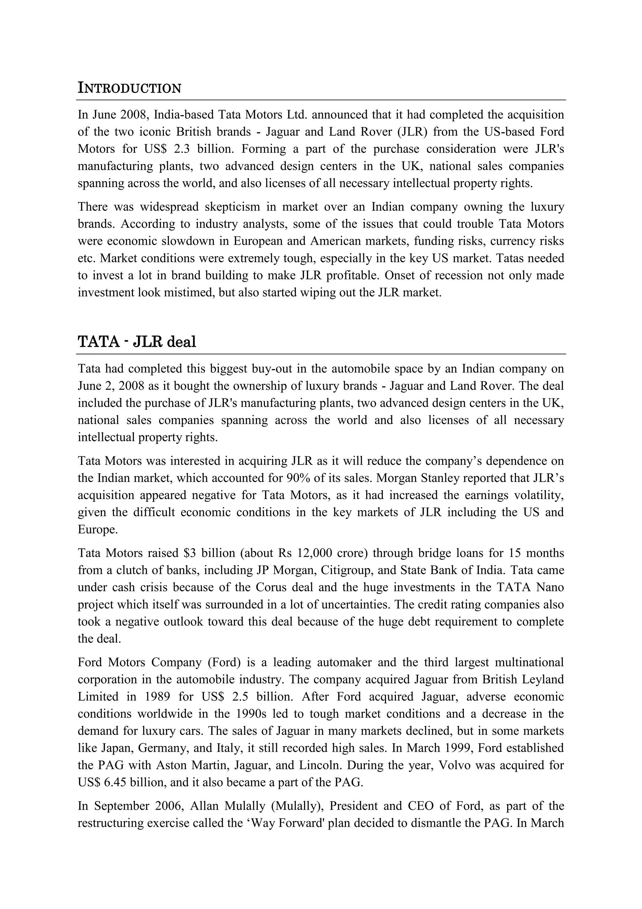 Tata JLR acquisition case study | DOCX